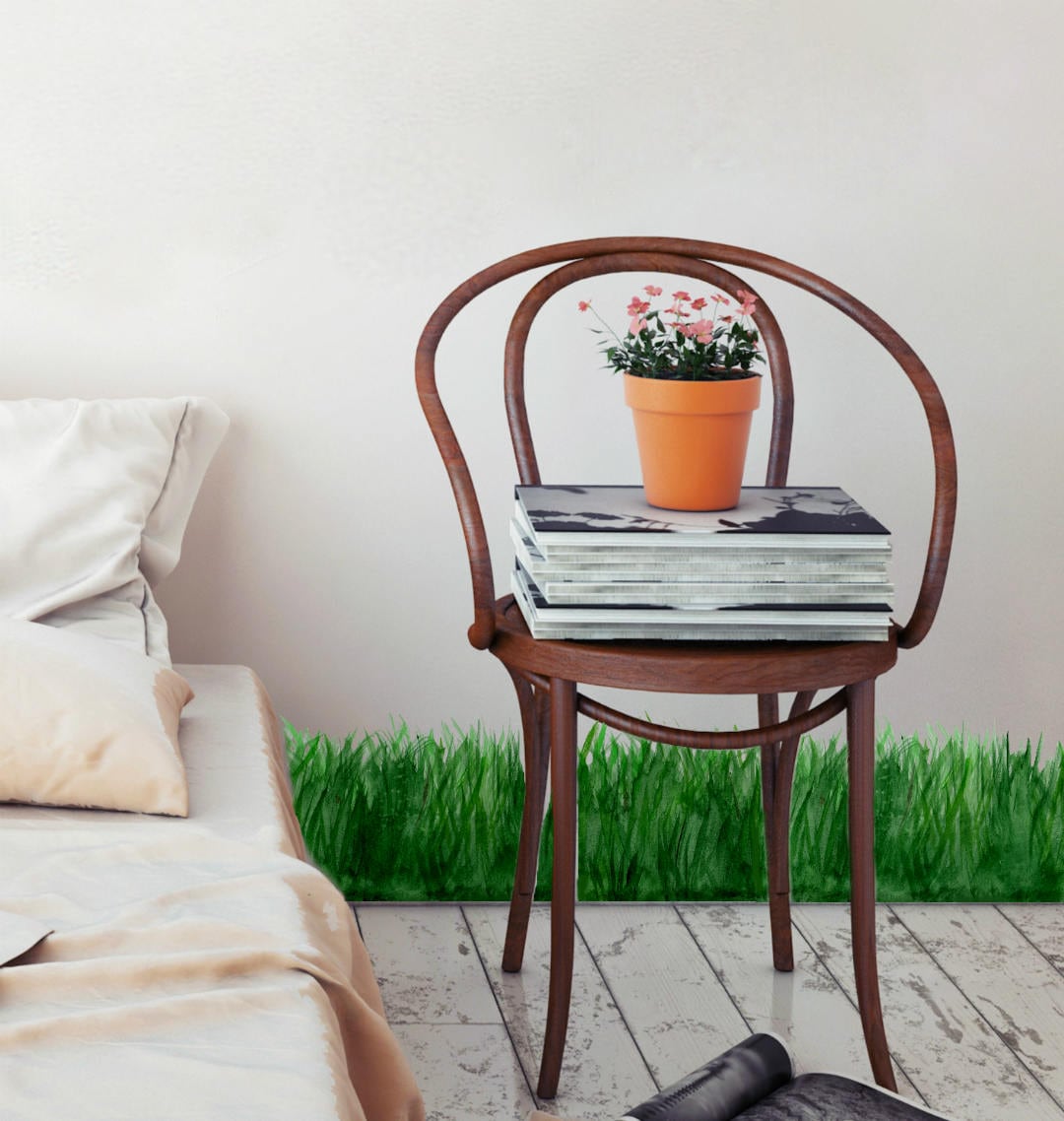 Grass Wall Decals for Seamless Border, Watercolor Grass Decals for Tile ...
