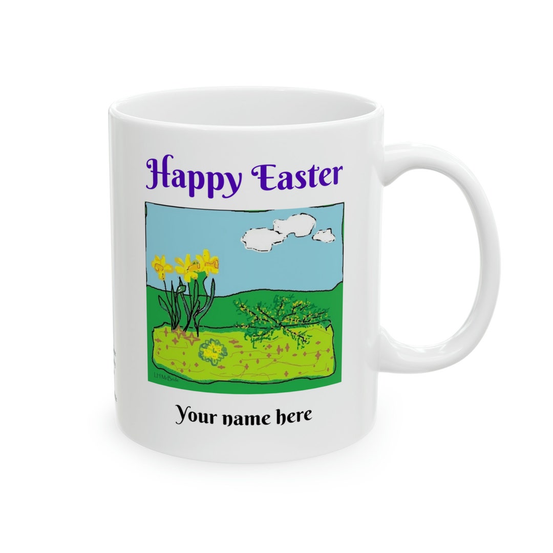 Custom 'happy Easter' Coffee Mug: Daffodil & Sheep Art - Etsy