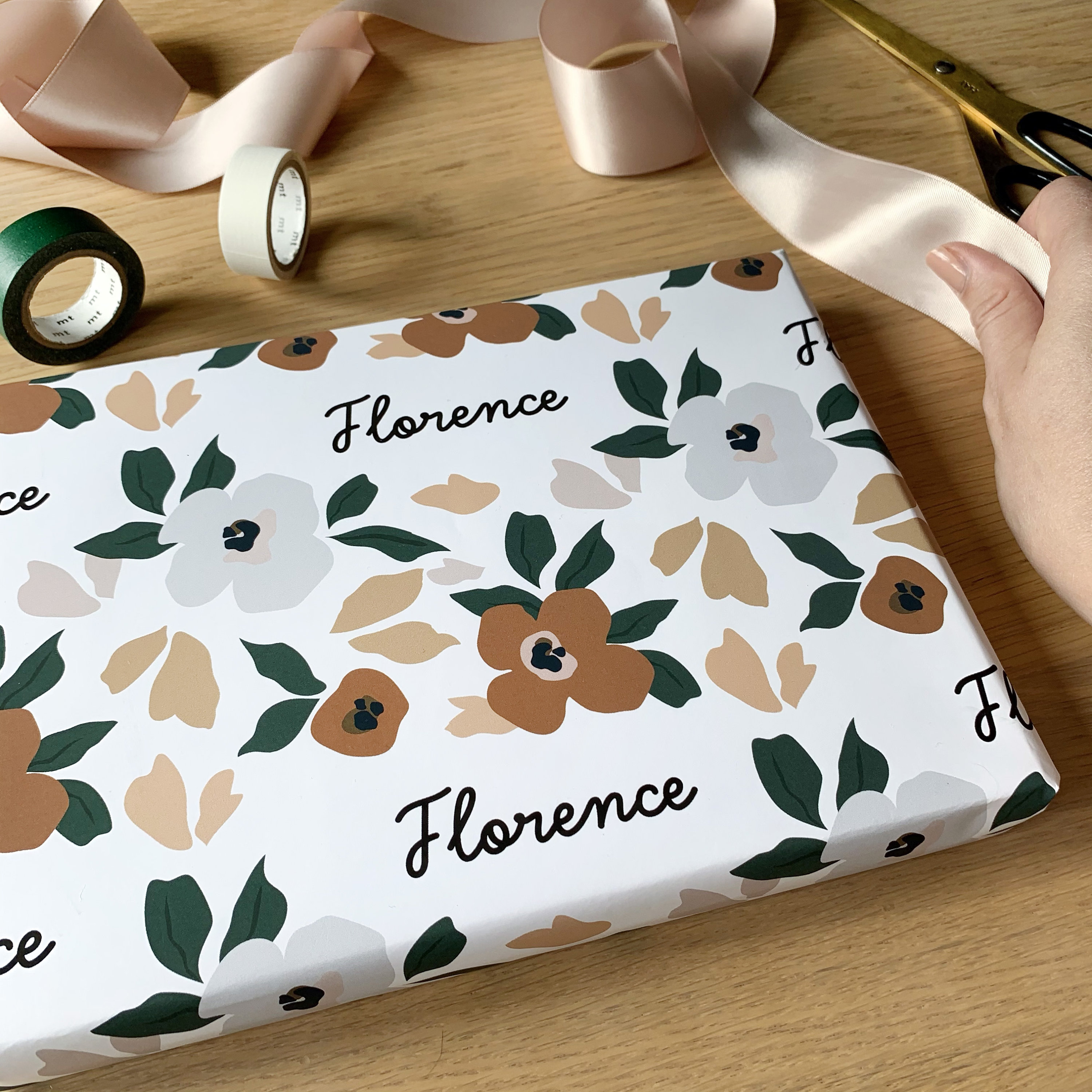 Personalised floral name wrapping paper | Etsy