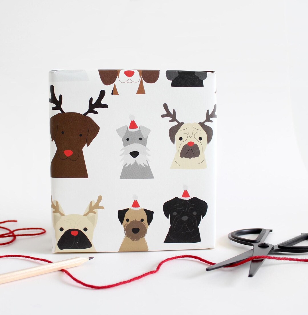 Christmas Dog Wrapping Paper, Santa and Antlers / Recycled Holiday Gift ...