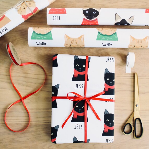 Personalised Cat Christmas Wrapping Paper - Etsy