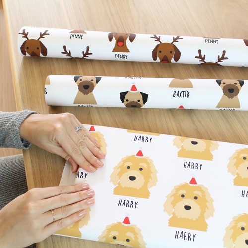 Christmas Dog Wrapping Paper Santa and Antlers - Etsy