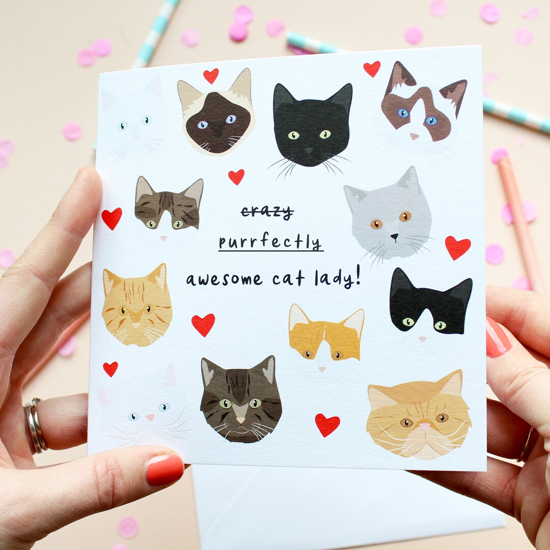 Funny Cat Lady Birthday Card - Etsy