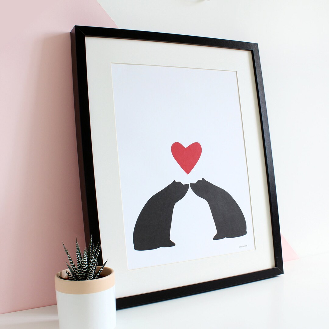 Bear Couple Sitting Anniversary Print: Silhouette Art (A3) - Etsy