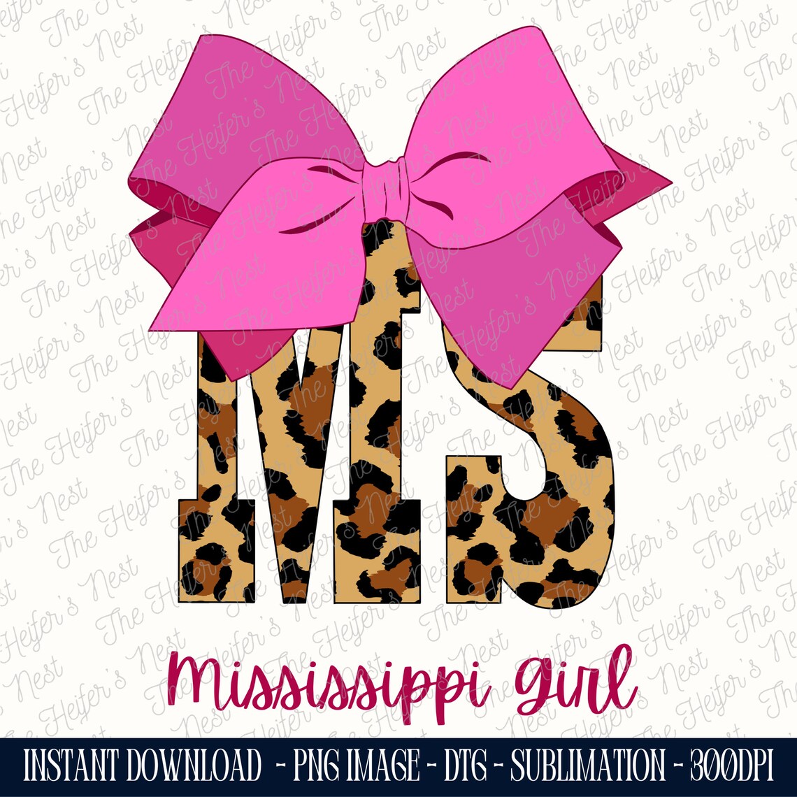 Mississippi Girl Leopard Pink Bow Sublimation Design, Instant Download ...