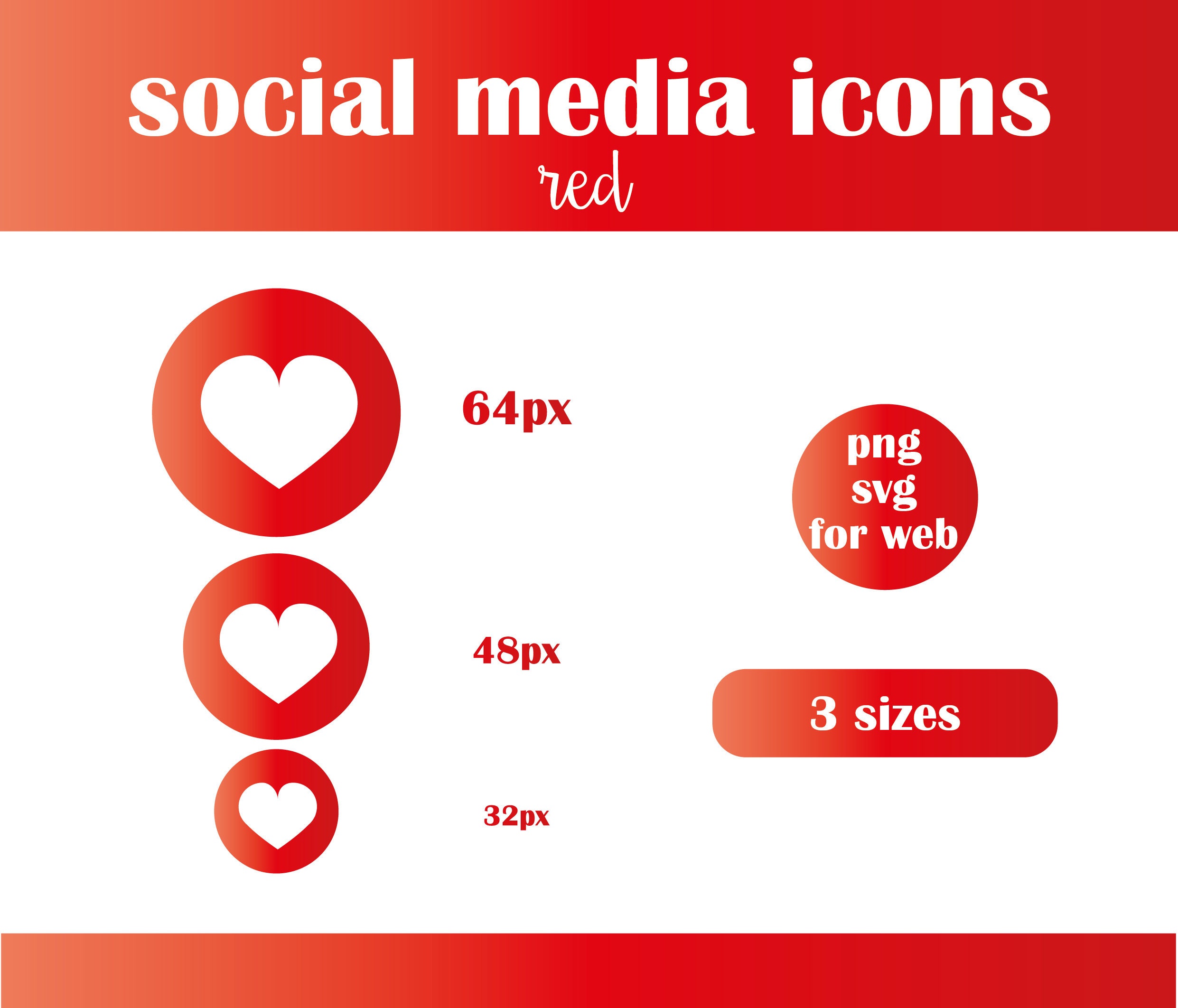 Red Social Media Icons - Web and Print Ready - JPG, PNG, SVG - Etsy