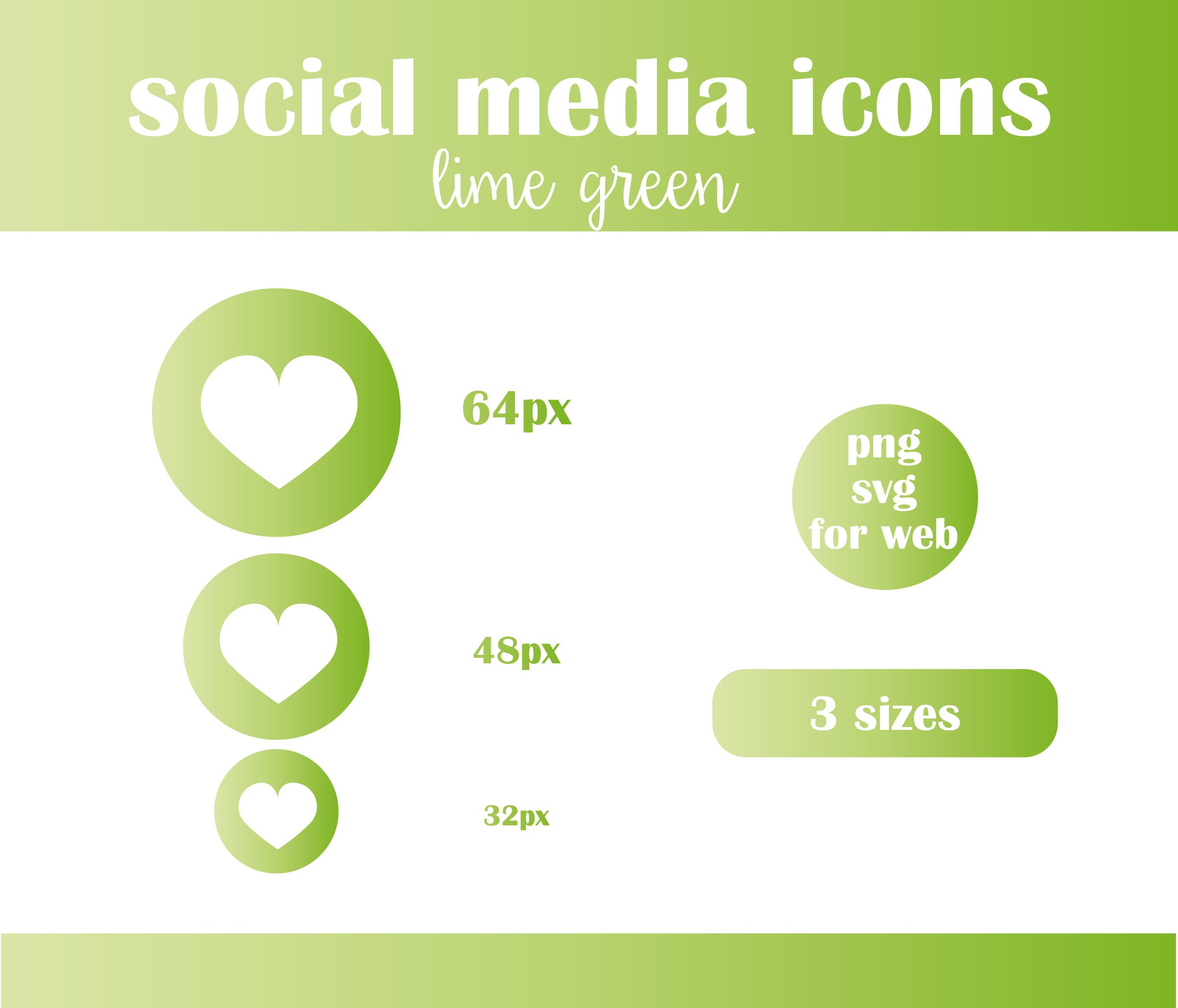 Lime Green Social Media Icons - Web and Print Ready - JPG, PNG, SVG - Etsy