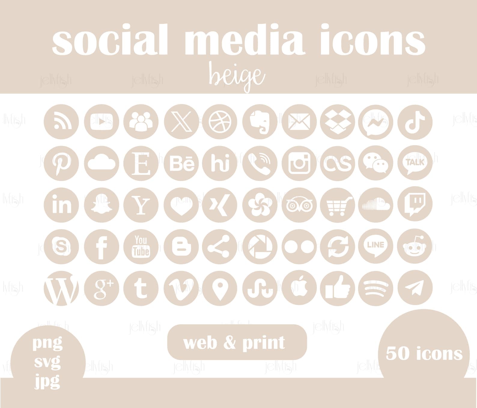 Beige Social Media Icons Web and Print Ready JPG, PNG, SVG - Etsy