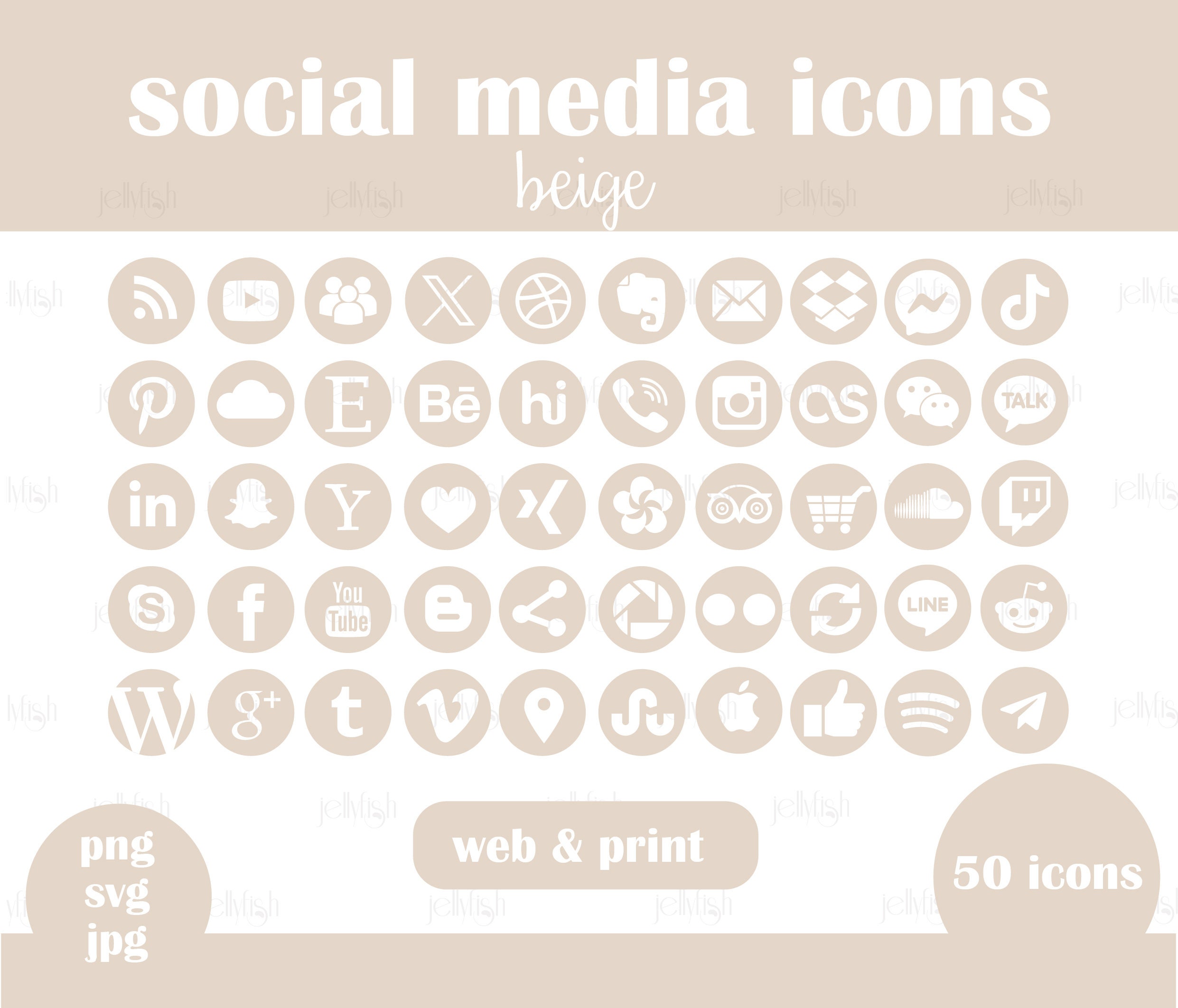 Beige Social Media Icons - Web and Print Ready - JPG, PNG, SVG - Etsy