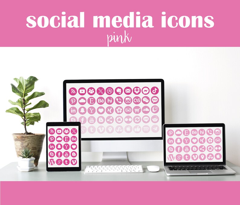 Pink Monochromatic Social Media Icons - Web and Print Ready - Bundle ...