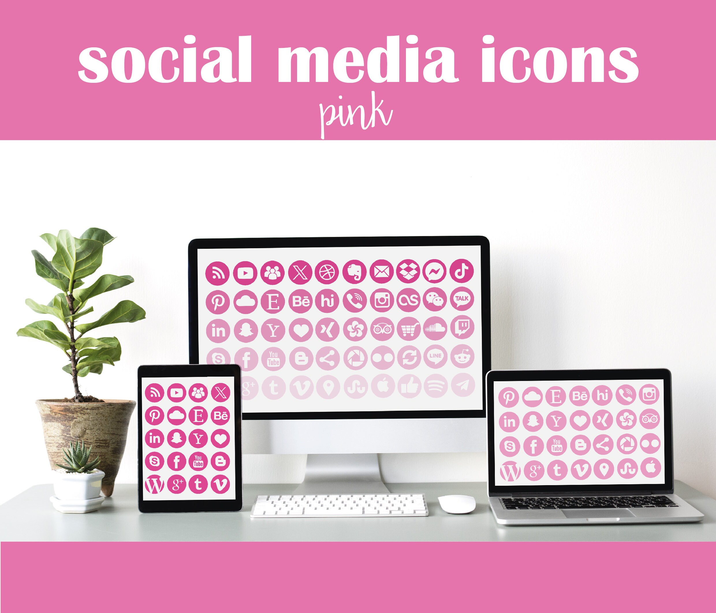 Pink Monochromatic Social Media Icons - Web and Print Ready - Bundle ...