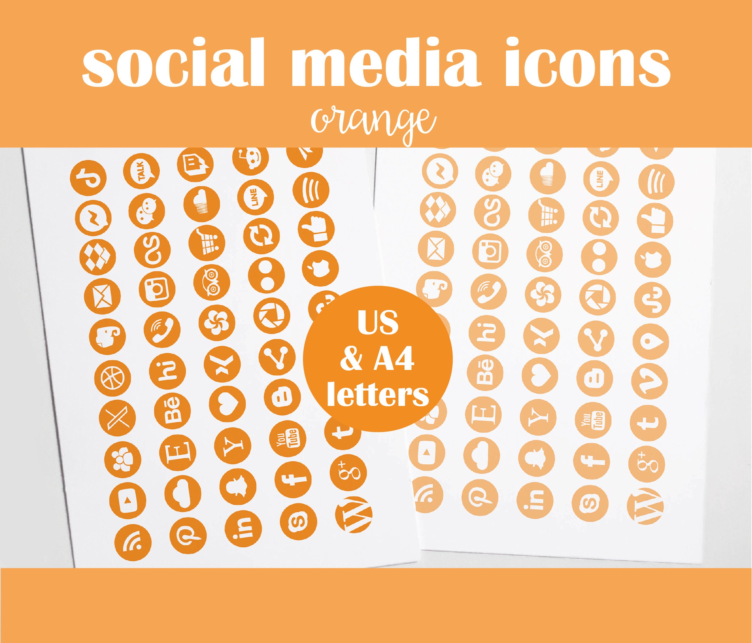 Orange Monochromatic Social Media Icons - Web and Print Ready - Bundle ...