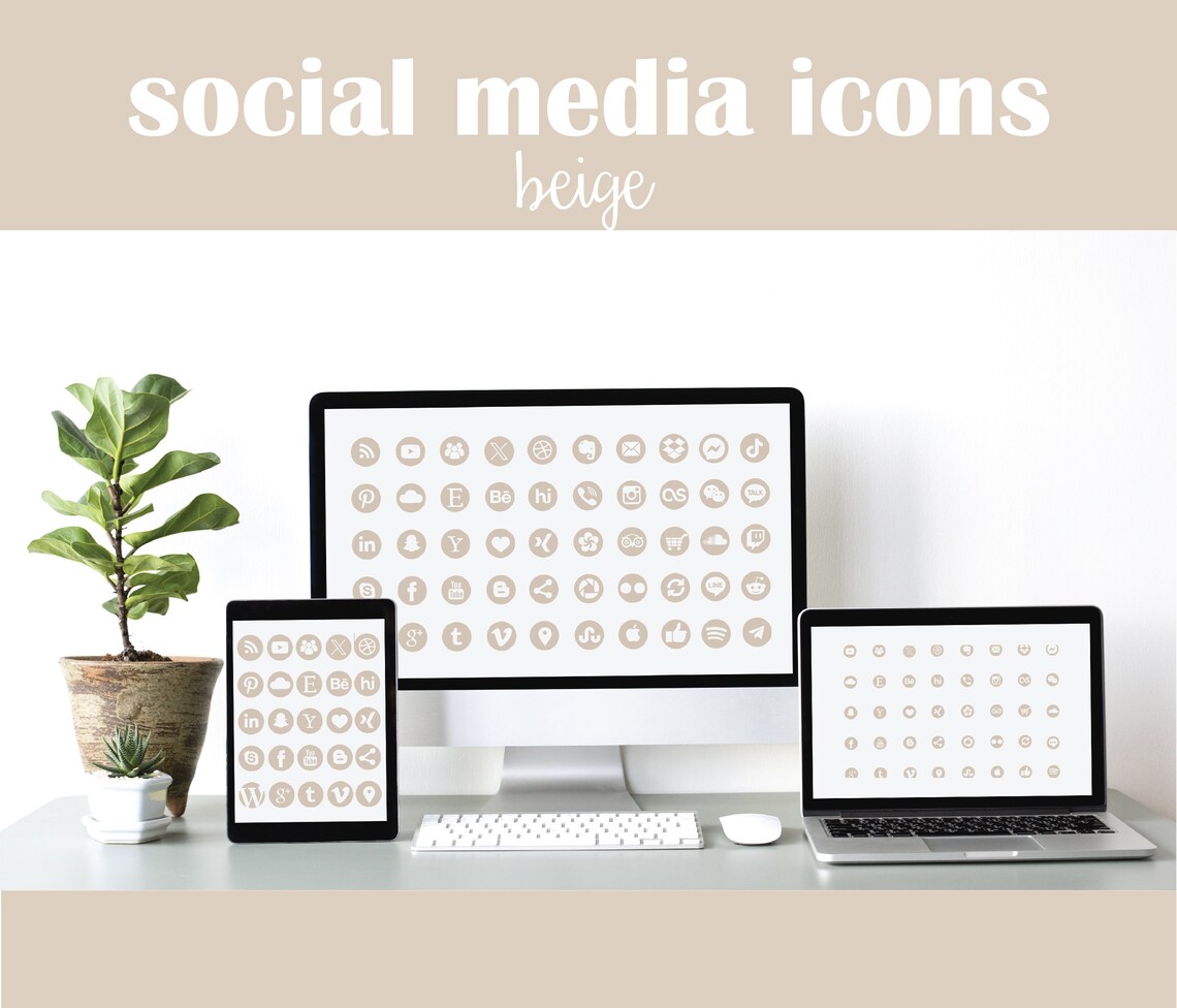 Beige Social Media Icons Web and Print Ready JPG, PNG, SVG - Etsy