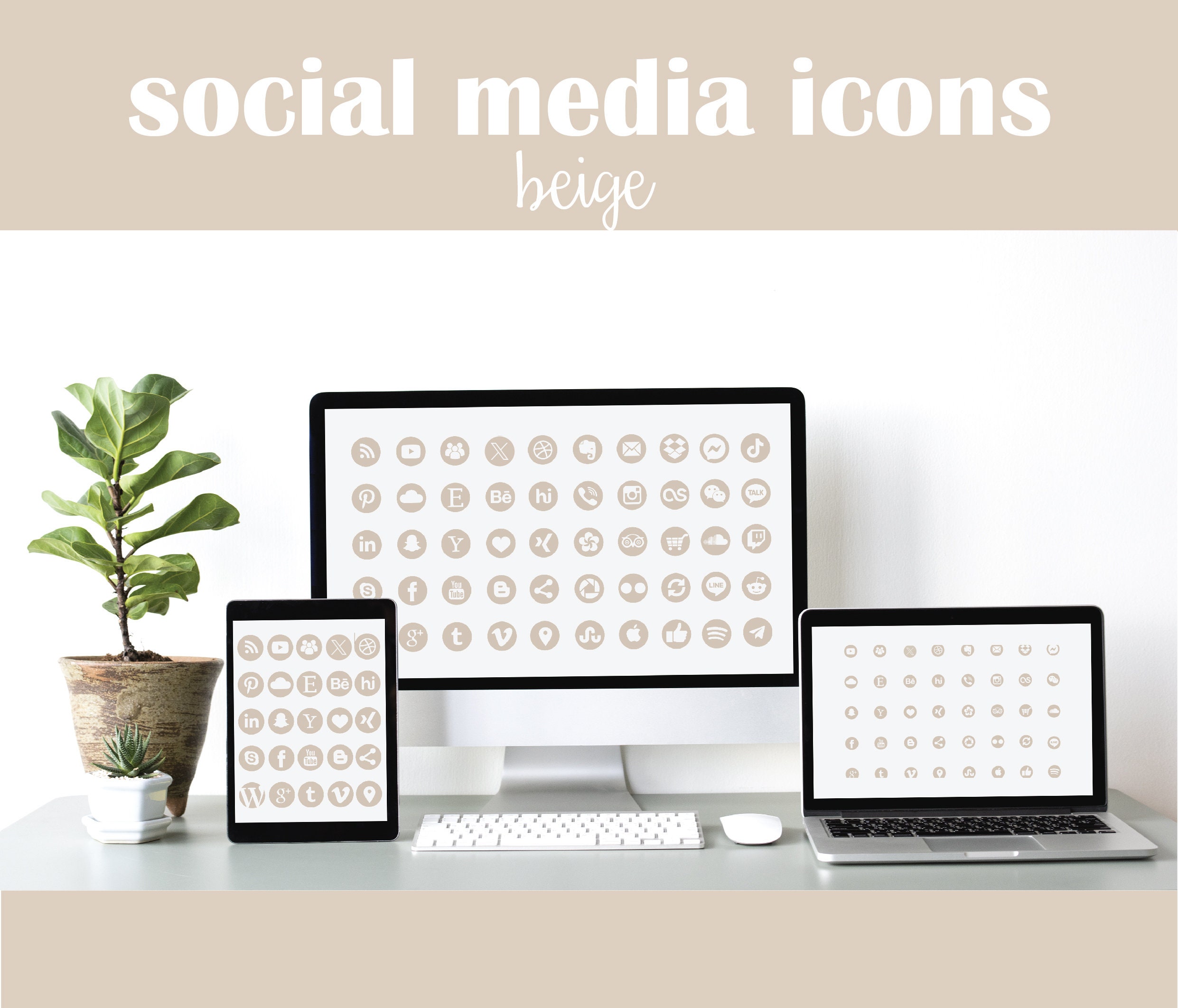 Beige Social Media Icons - Web and Print Ready - JPG, PNG, SVG - Etsy