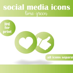 Lime Green Social Media Icons - Web and Print Ready - JPG, PNG, SVG - Etsy