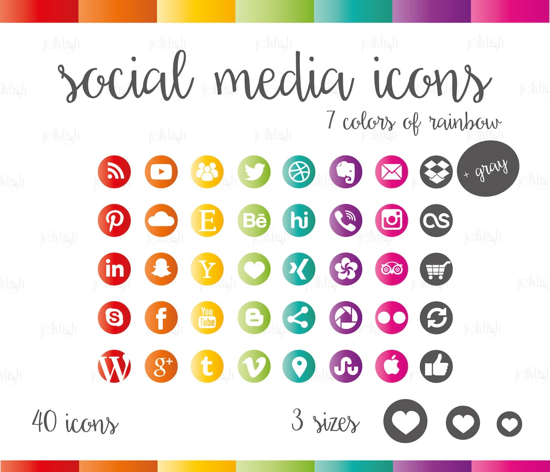 Social Media Icons Set Rainbow Colorful Colors Download - Etsy