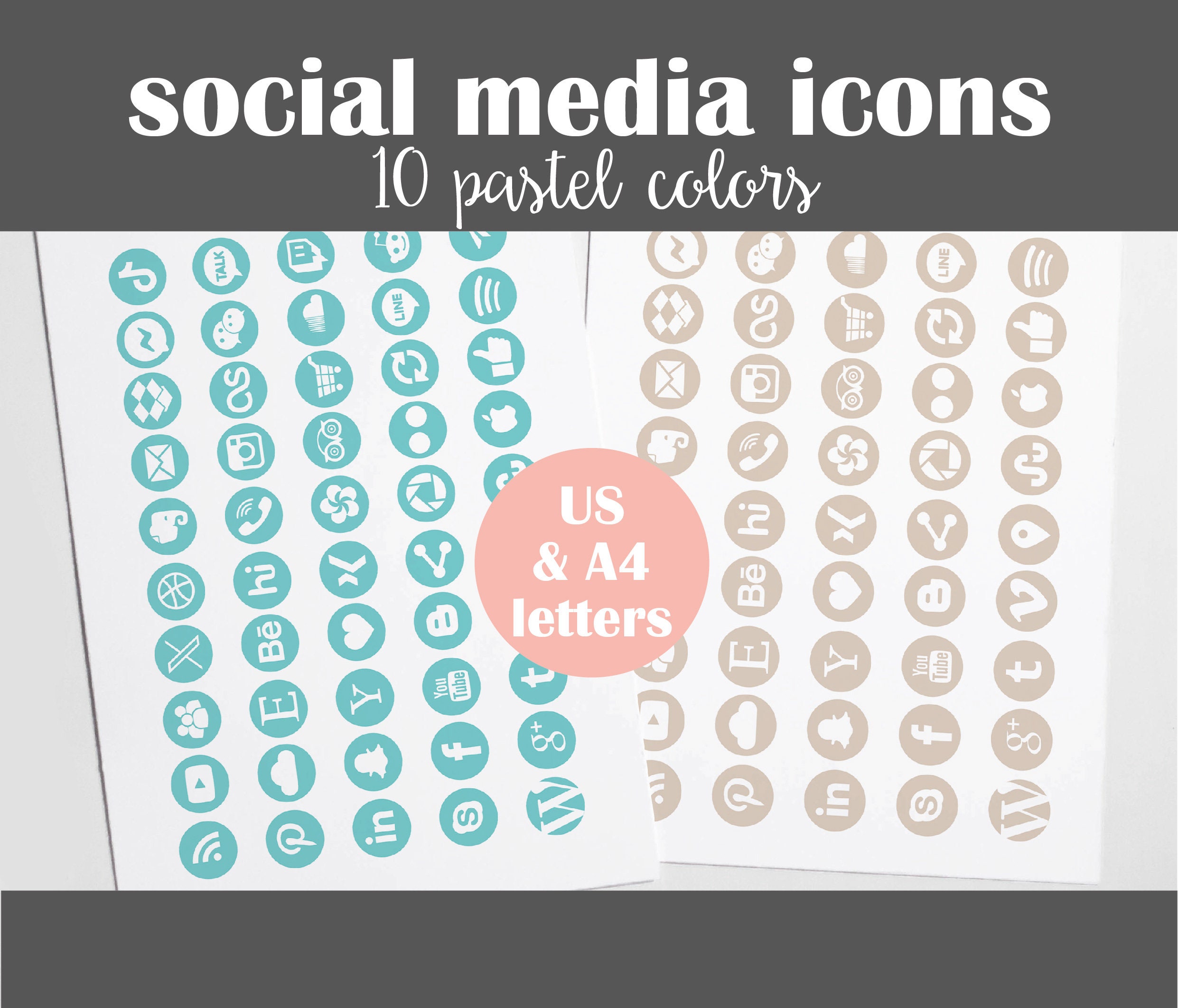 Pastel Set Social Media Icons Web and Print Ready Bundle 2500 Icons JPG ...
