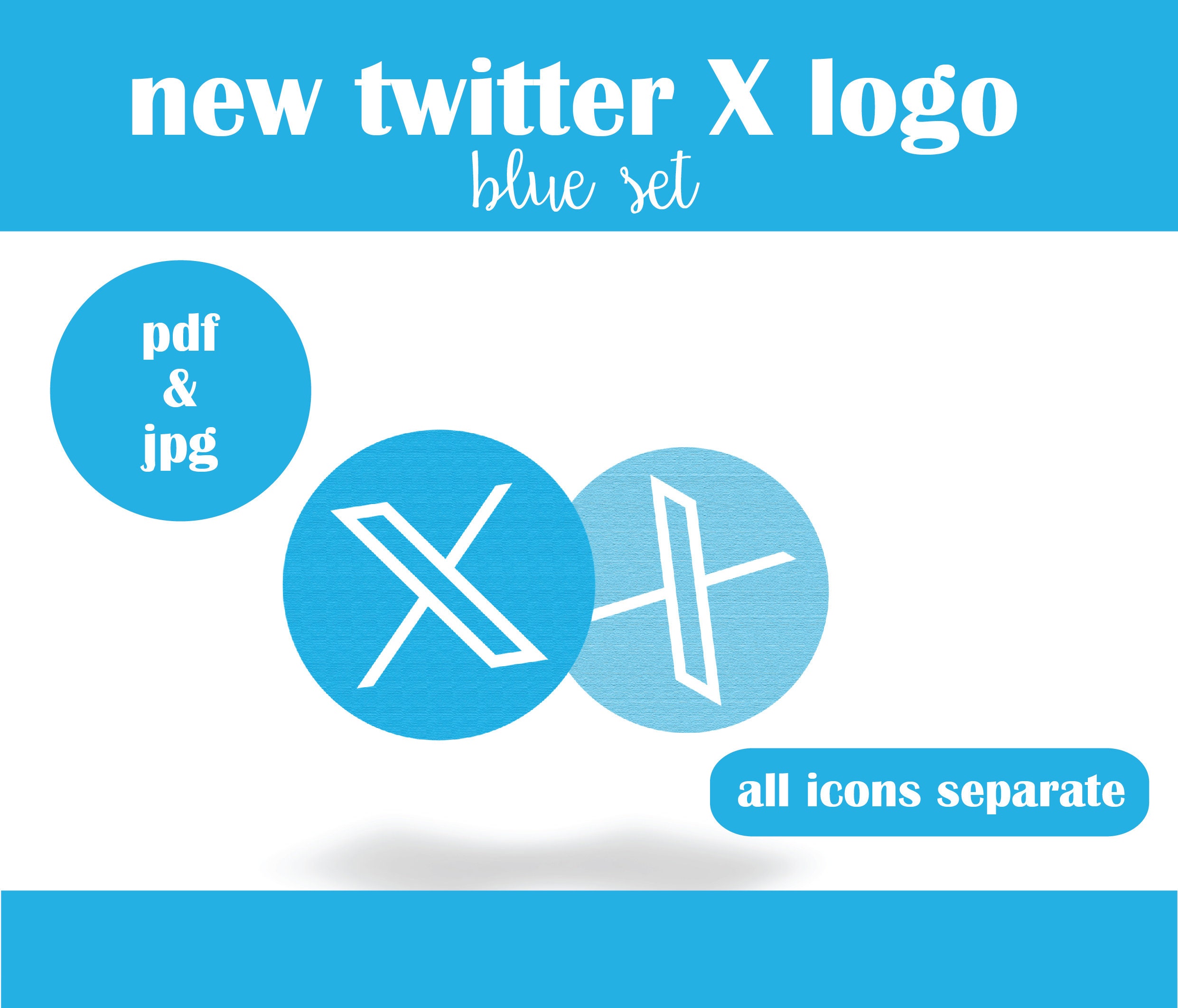 New Twitter X Logo - Digital Download - Round Icons in Blue and White ...
