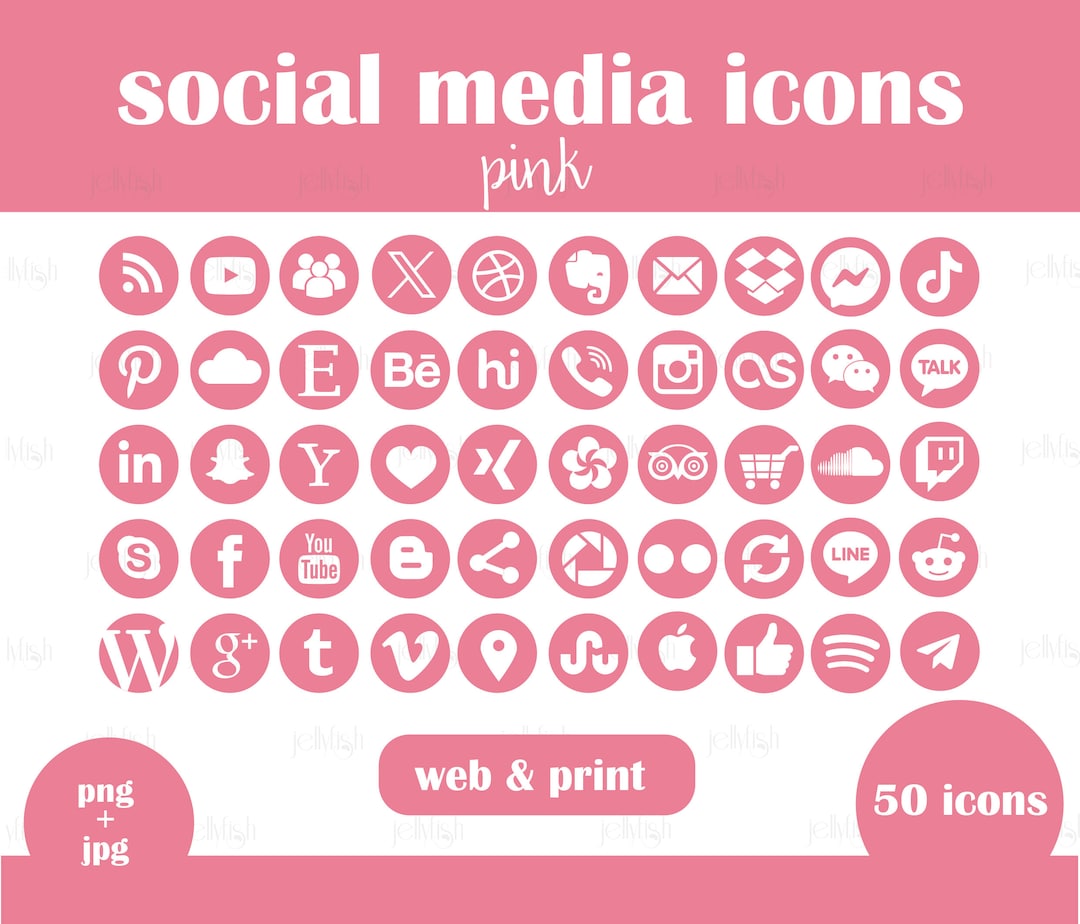 Pink Social Media Icons Web and Print Ready - Etsy