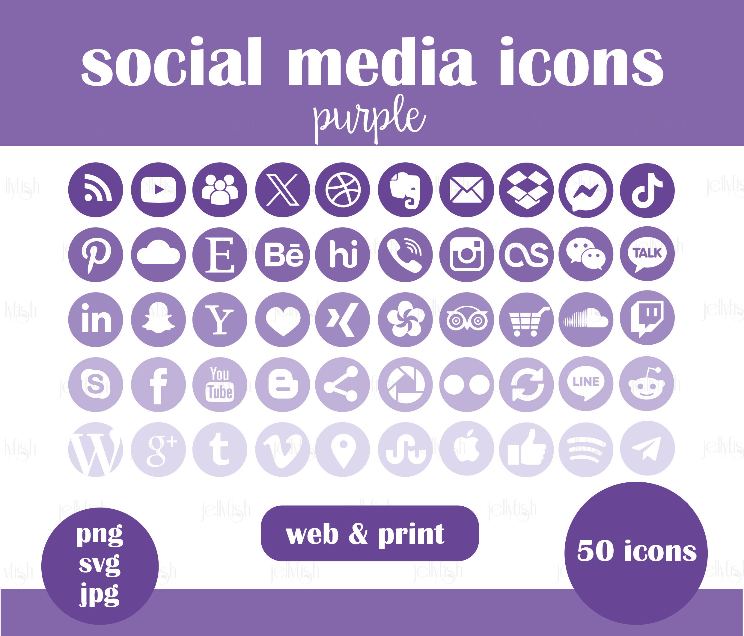 Purple Monochromatic Social Media Icons - Web and Print Ready - Bundle ...