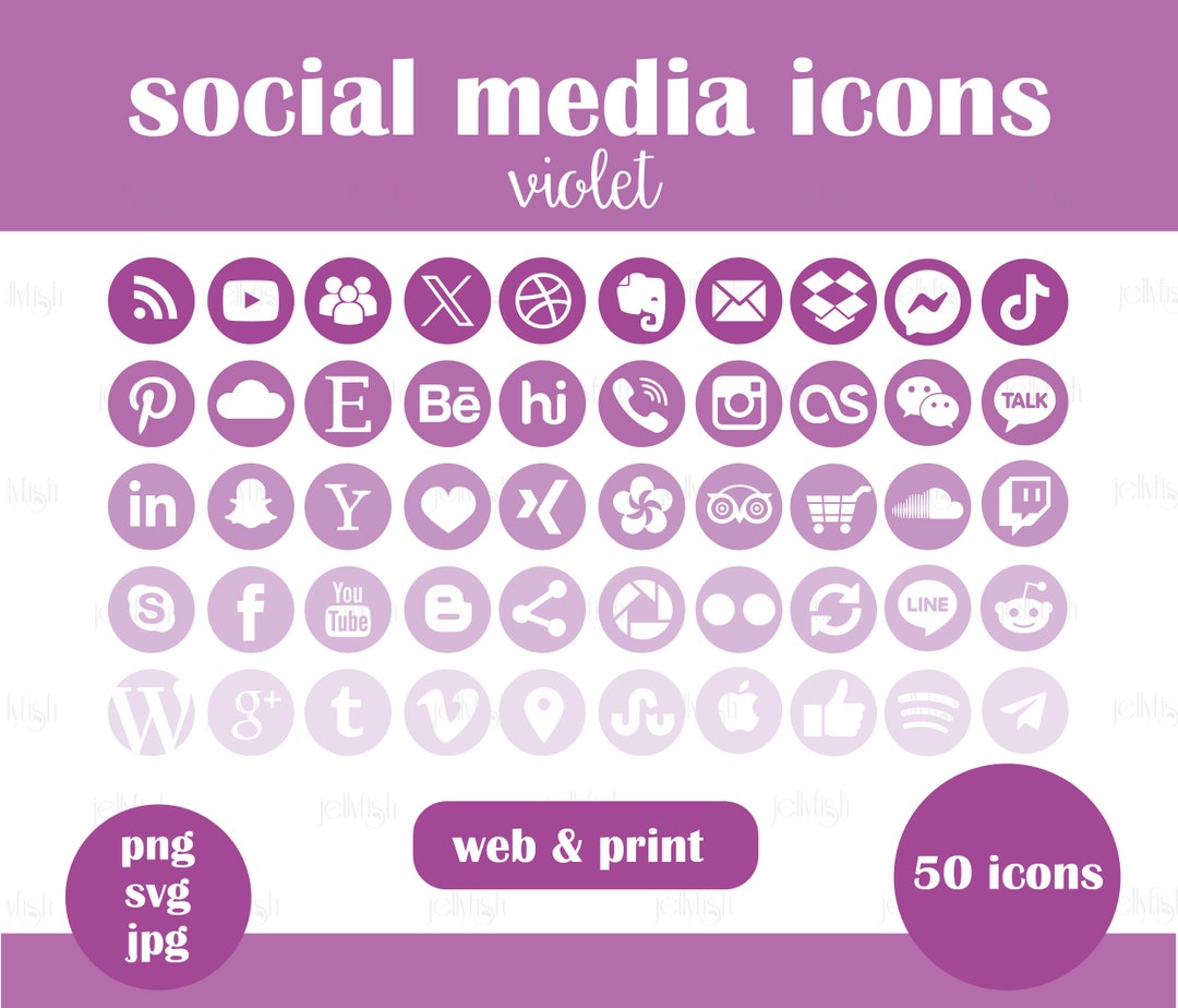 Violet Monochromatic Social Media Icons - Web and Print Ready - Bundle ...
