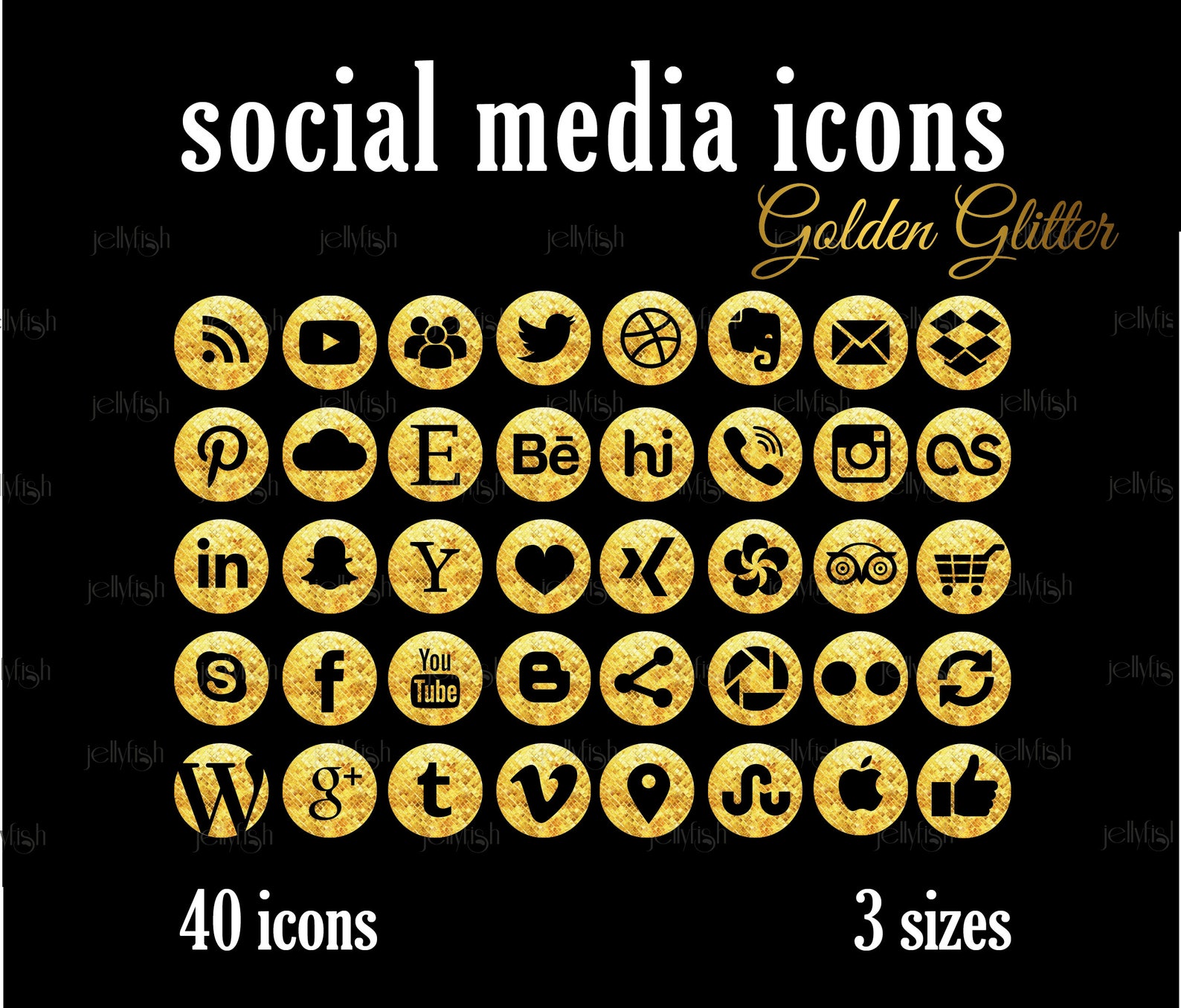 Social Media Icons Set Gold Glitter Download - Etsy