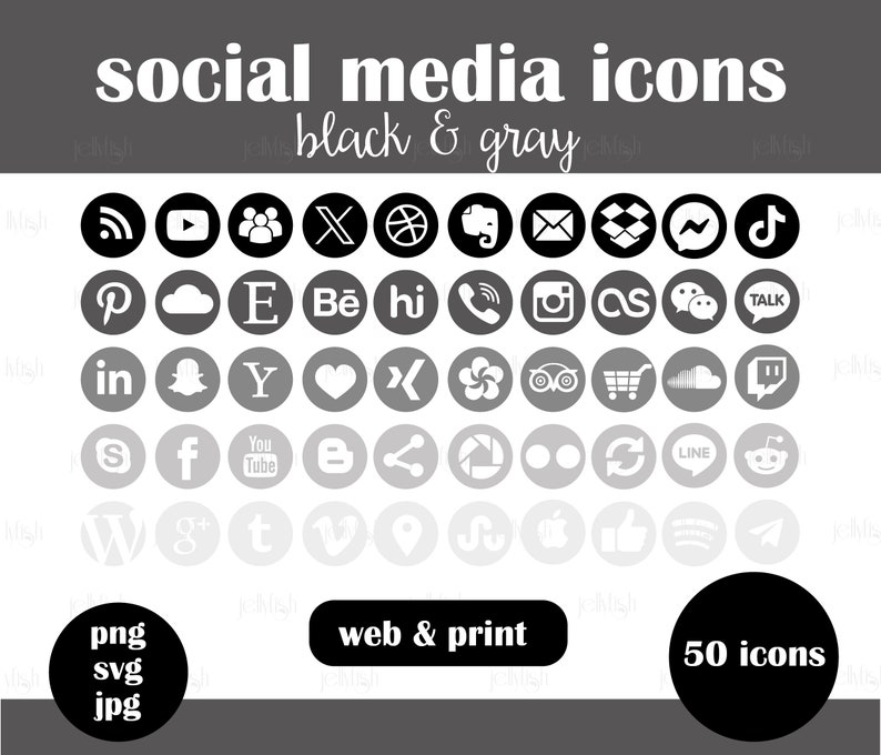 Black/gray Monochromatic Social Media Icons - Web and Print Ready ...