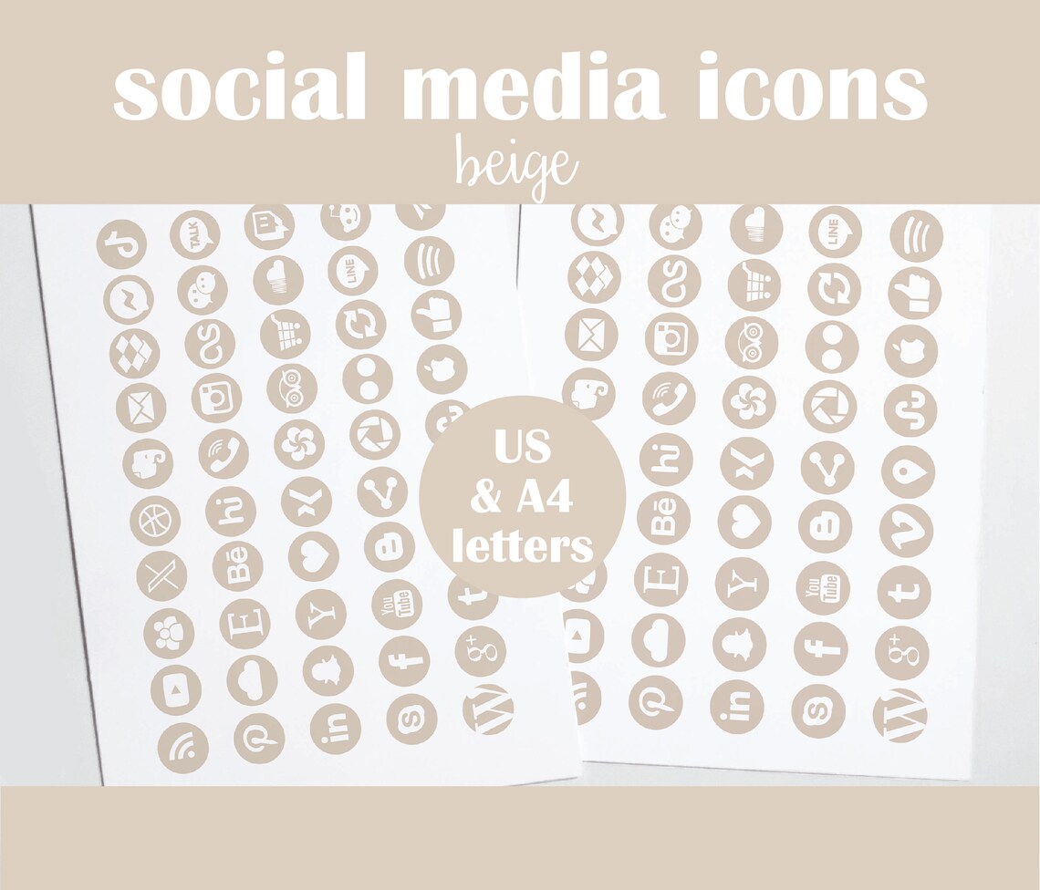 Beige Social Media Icons - Web and Print Ready - JPG, PNG, SVG - Etsy