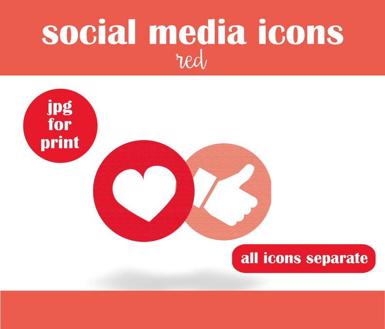 Red Monochromatic Social Media Icons - Web and Print Ready - Bundle ...