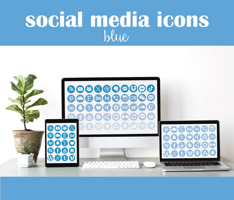 Blue Monochromatic Social Media Icons - Web and Print Ready - Bundle ...