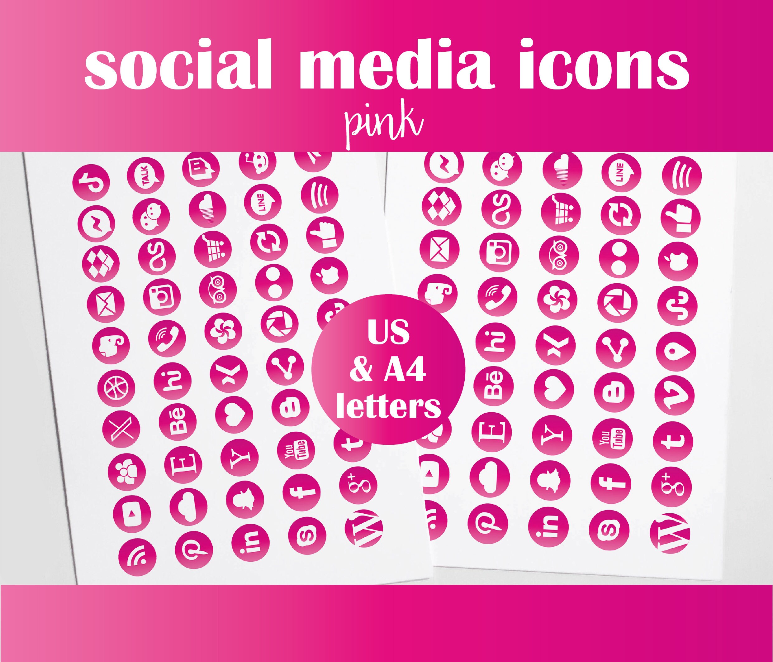 Pink Social Media Icons - Web and Print Ready - JPG, PNG, SVG - Etsy