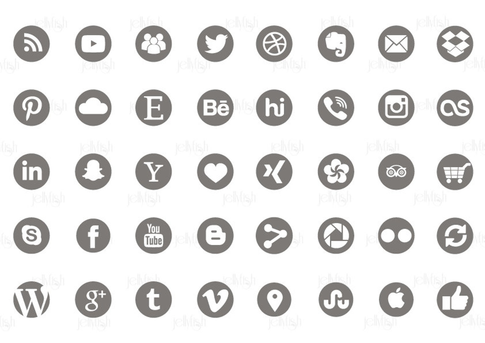 Social Media Icons Set Gray Download - Etsy