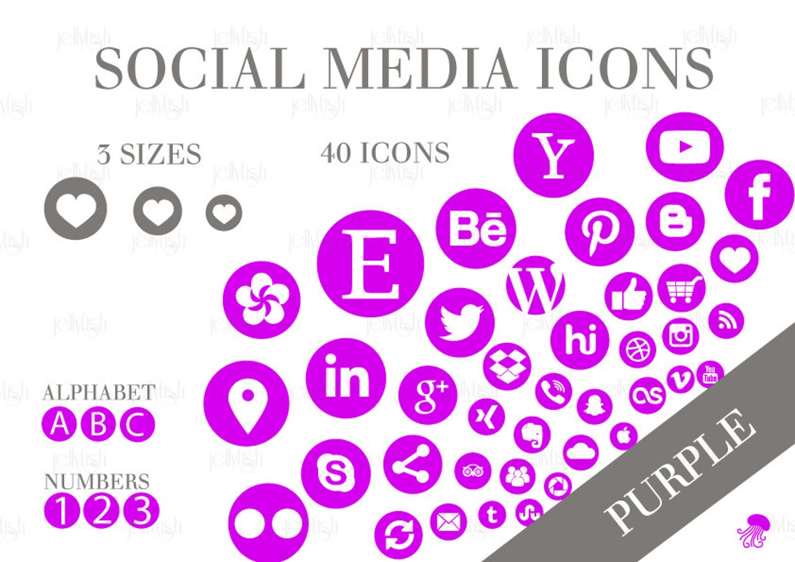 Social Media Icons Set Purple Download - Etsy