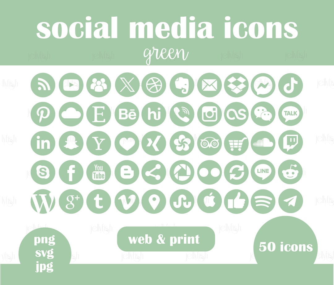 Green Social Media Icons - Web and Print Ready - JPG, PNG, SVG - Etsy