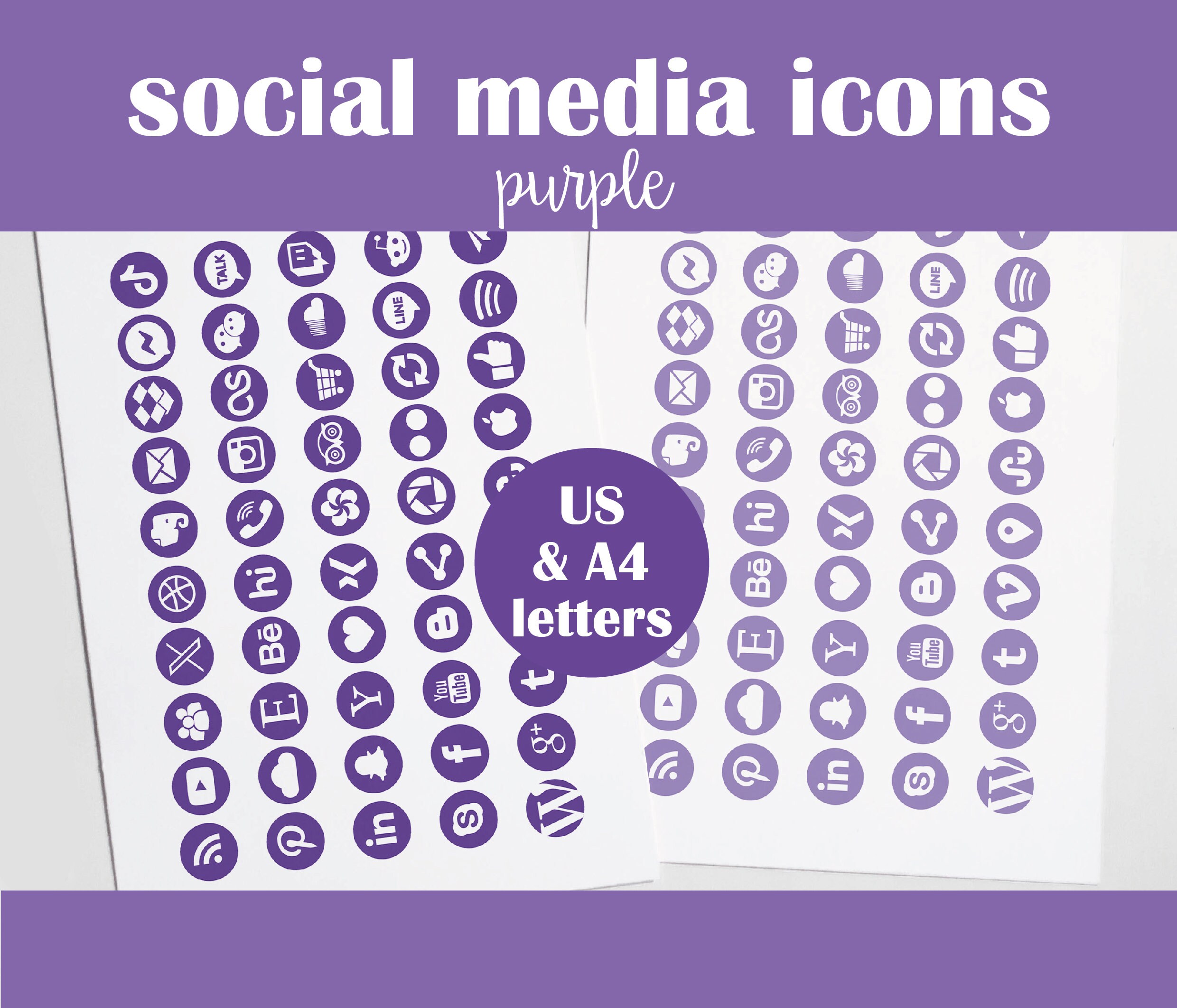 Purple Monochromatic Social Media Icons - Web and Print Ready - Bundle ...