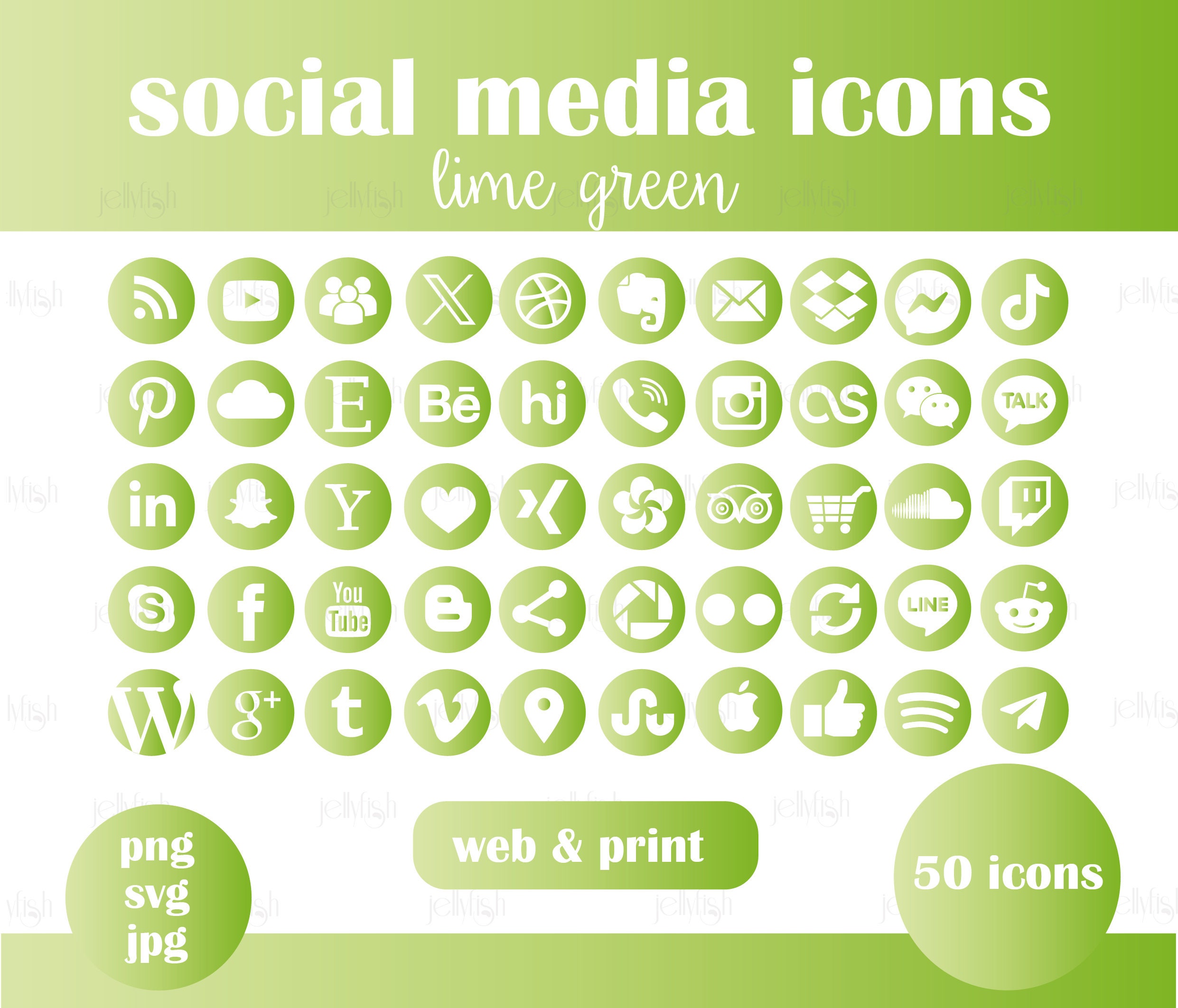 Lime Green Social Media Icons - Web and Print Ready - JPG, PNG, SVG - Etsy