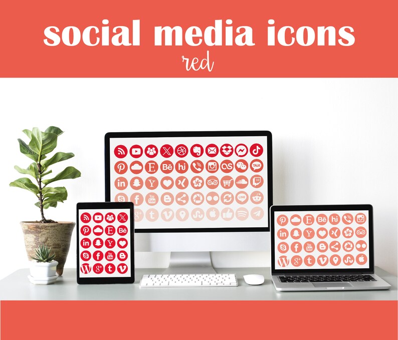 Red Monochromatic Social Media Icons - Web and Print Ready - Bundle ...