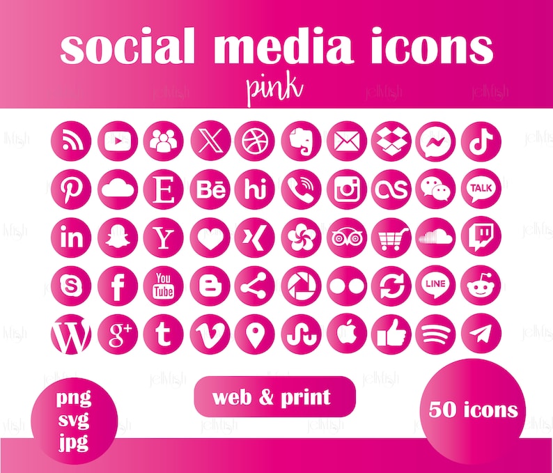 Pink Social Media Icons - Web and Print Ready - JPG, PNG, SVG - Etsy