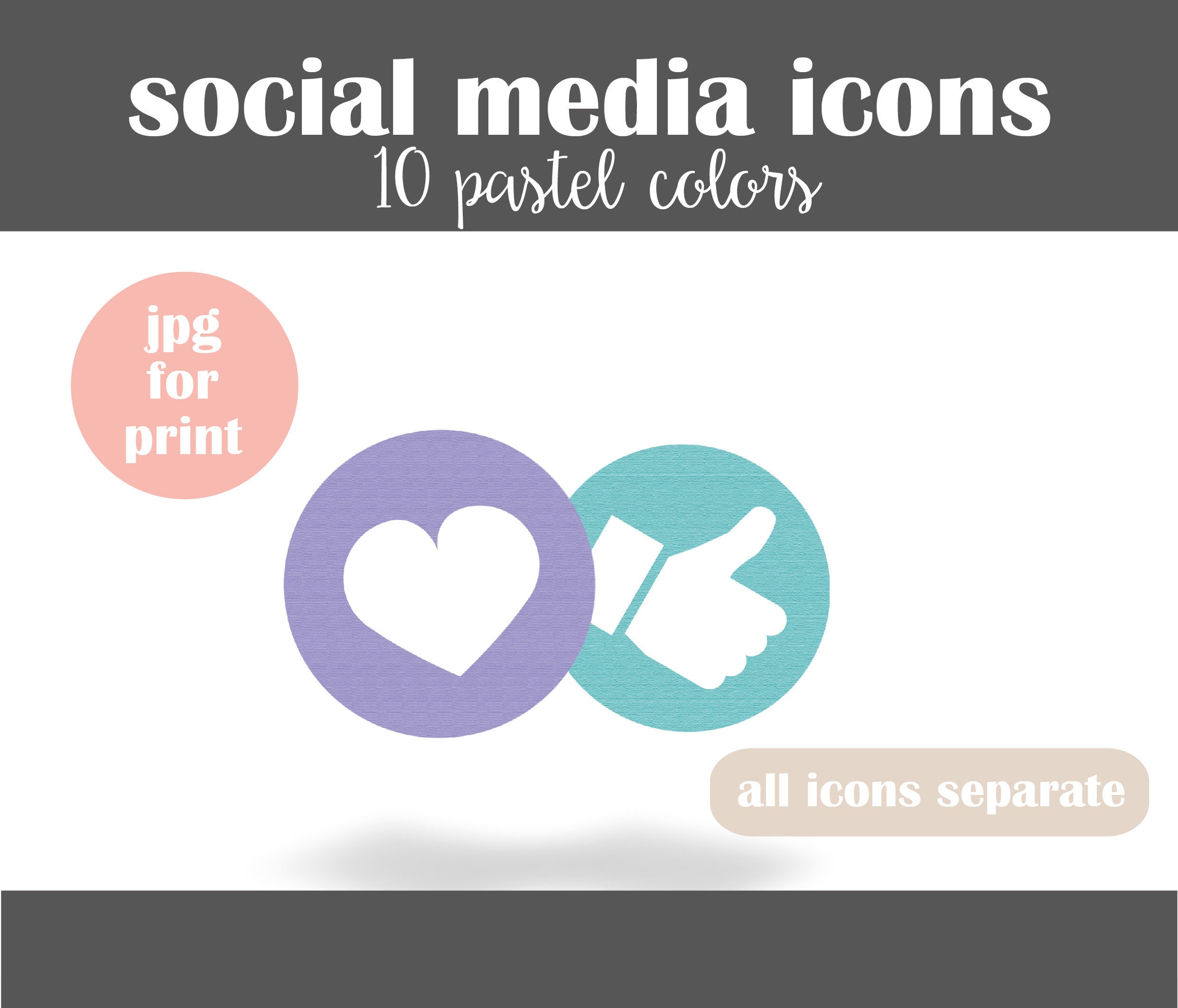 Pastel Set Social Media Icons Web and Print Ready Bundle 2500 Icons JPG ...