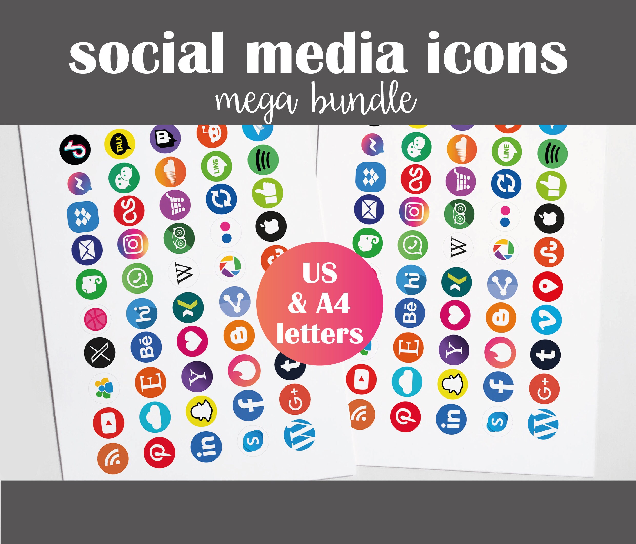 Social Media Icons Set - Web and Print Ready - JPG, PNG, SVG - Etsy