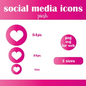 Pink Social Media Icons - Web and Print Ready - JPG, PNG, SVG - Etsy