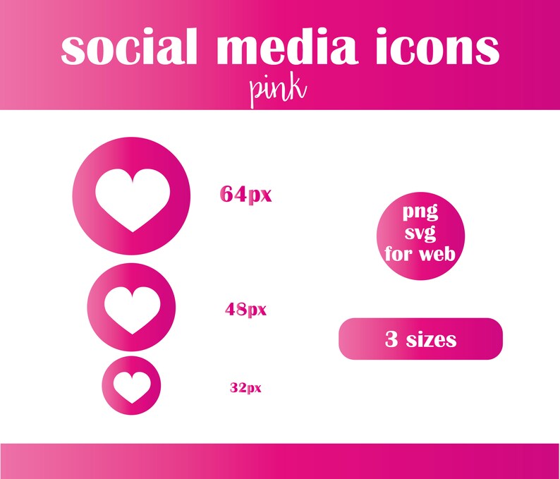 Pink Social Media Icons - Web and Print Ready - JPG, PNG, SVG - Etsy