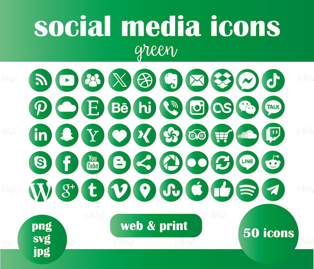 Green Social Media Icons - Web and Print Ready - JPG, PNG, SVG - Etsy