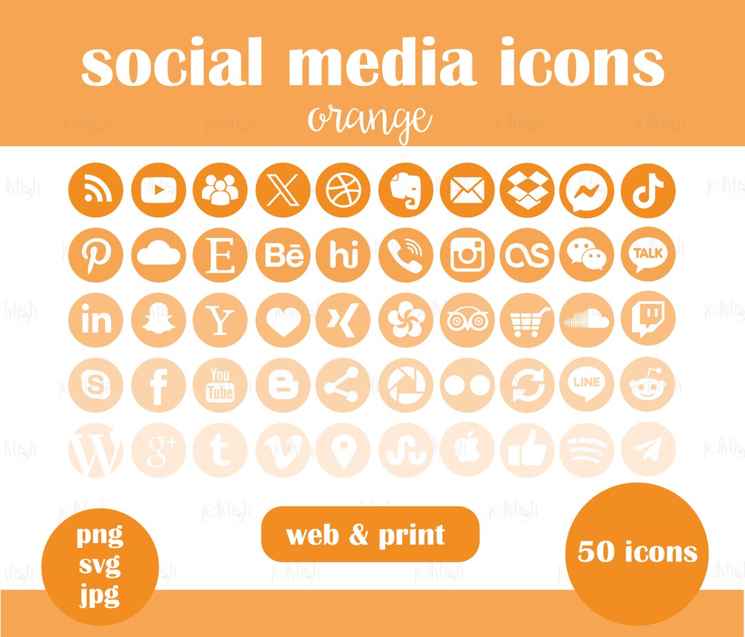 Orange Monochromatic Social Media Icons - Web and Print Ready - Bundle ...