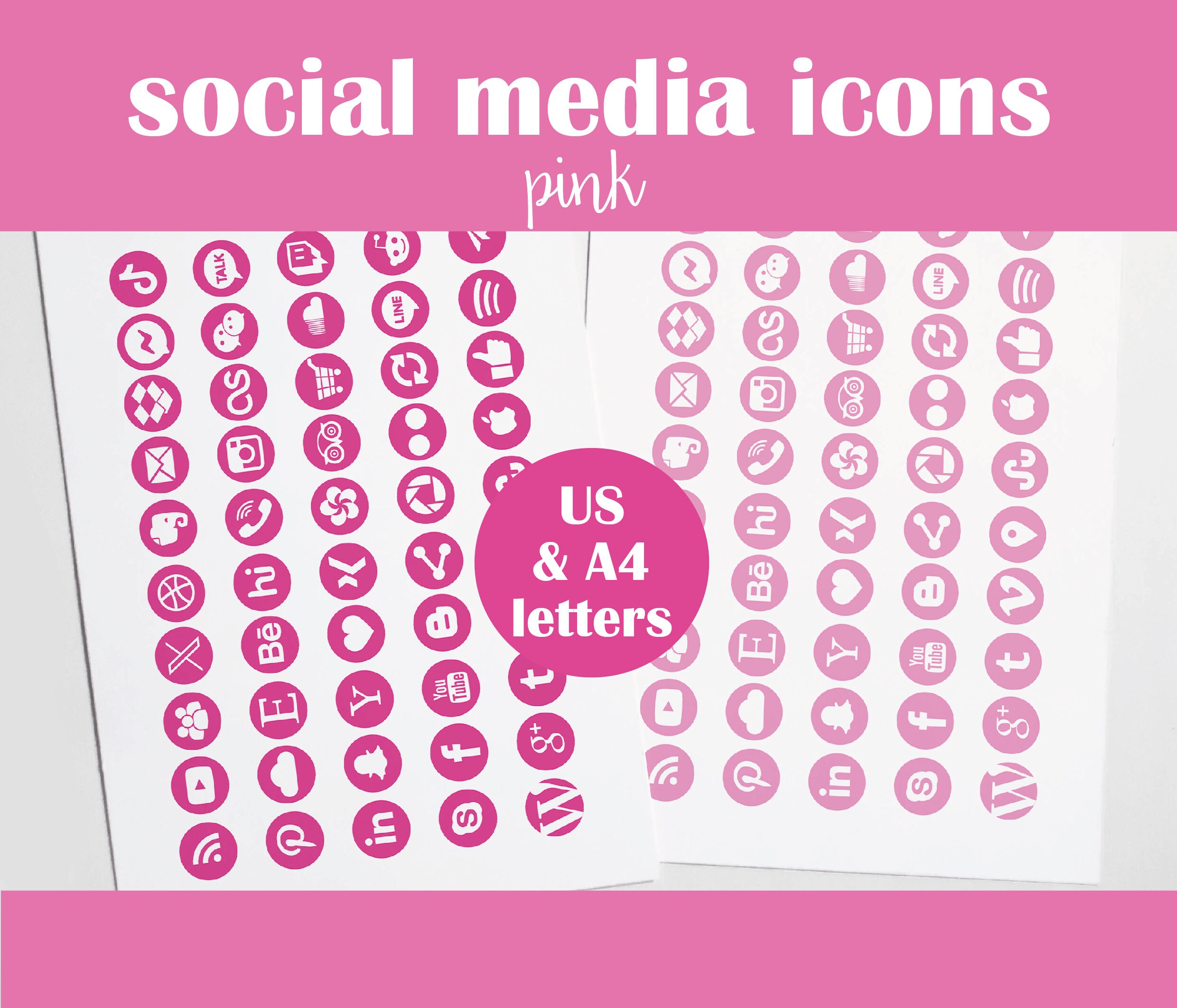 Pink Monochromatic Social Media Icons - Web and Print Ready - Bundle ...
