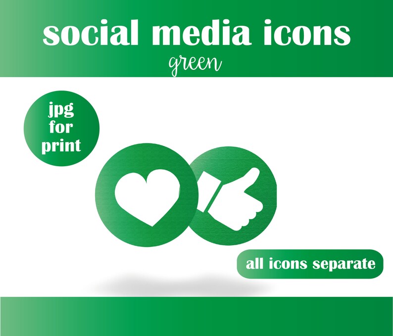 Green Social Media Icons - Web and Print Ready - JPG, PNG, SVG - Etsy