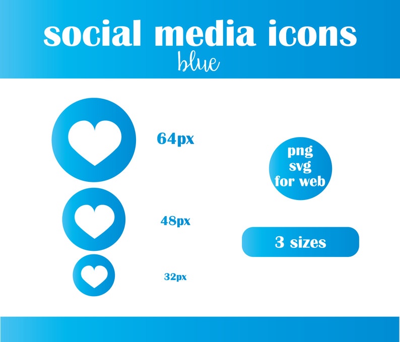 Blue Social Media Icons - Web and Print Ready - JPG, PNG, SVG - Etsy