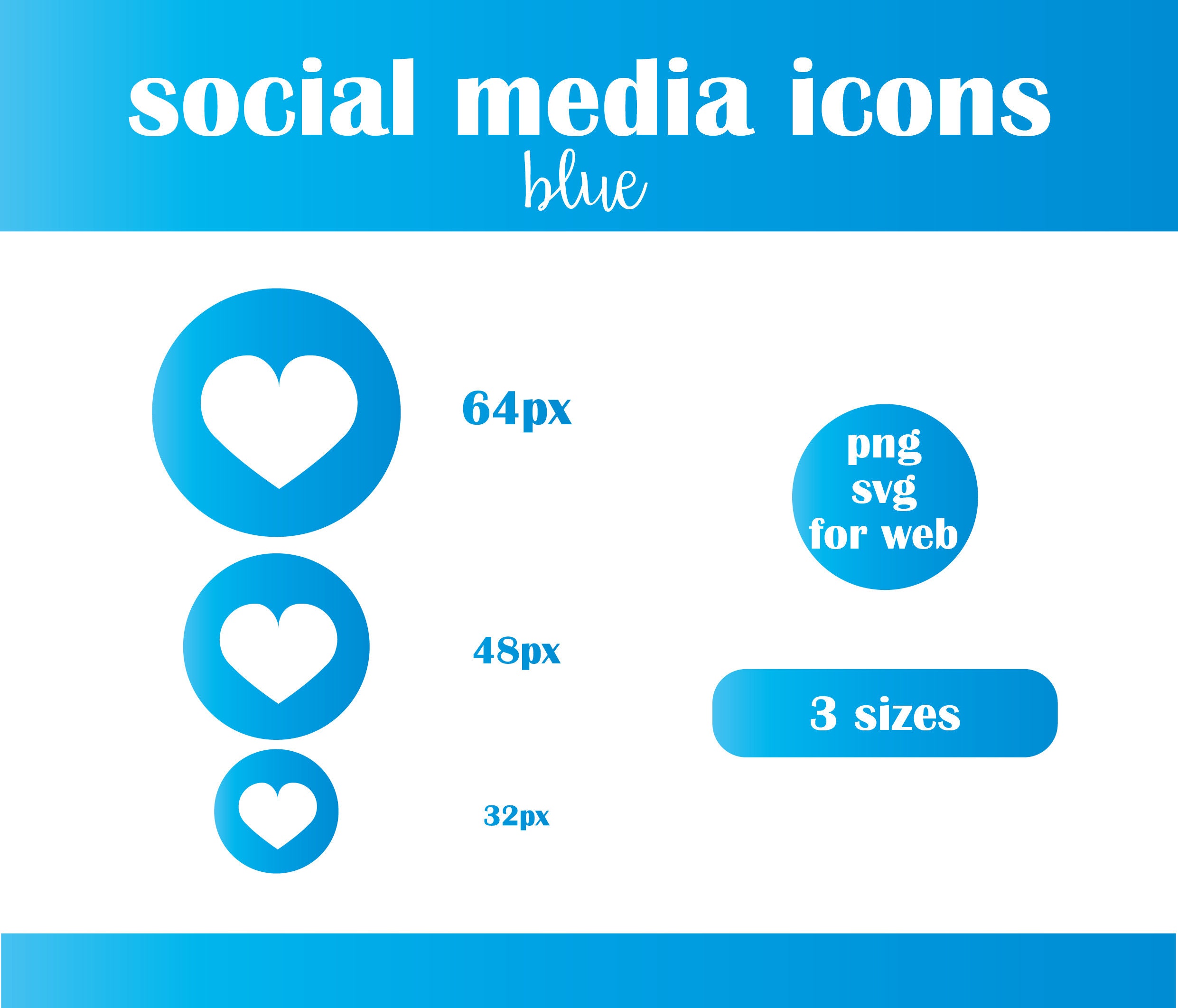 Blue Social Media Icons - Web and Print Ready - JPG, PNG, SVG - Etsy