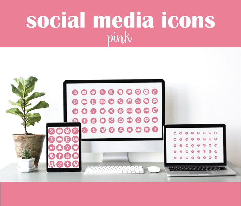 Pink Social Media Icons Web and Print Ready JPG, PNG, SVG - Etsy