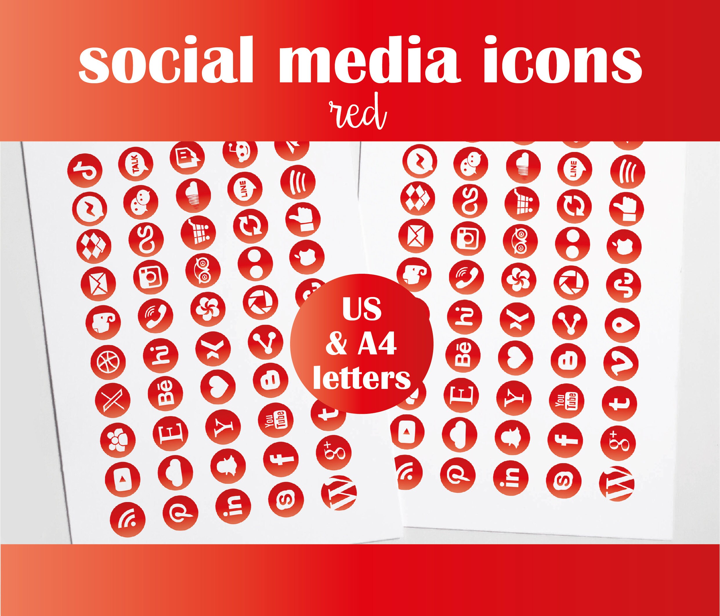 Red Social Media Icons - Web and Print Ready - JPG, PNG, SVG - Etsy
